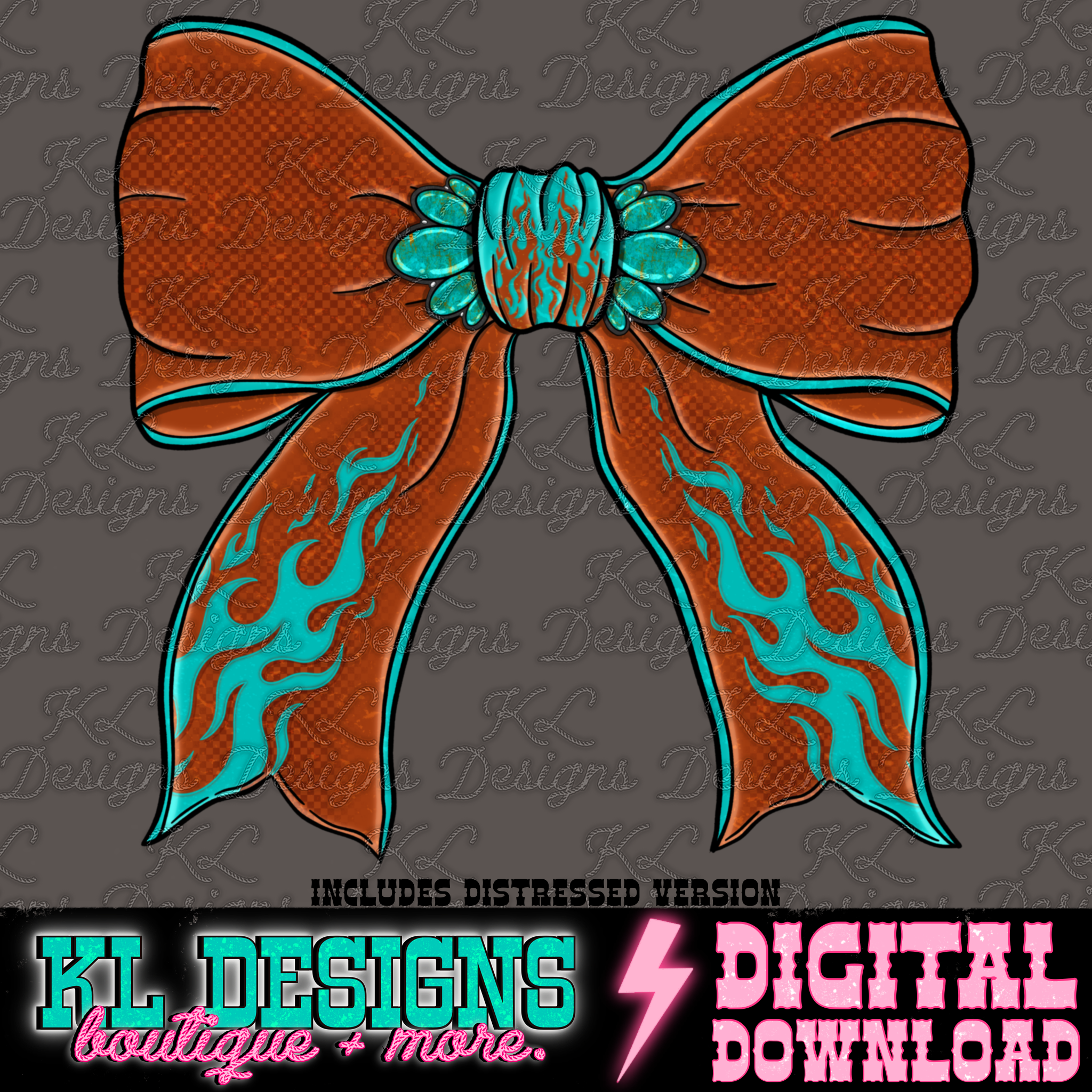 Edgy Orange Turquoise Flame Bow | Digital Download – KL Designs